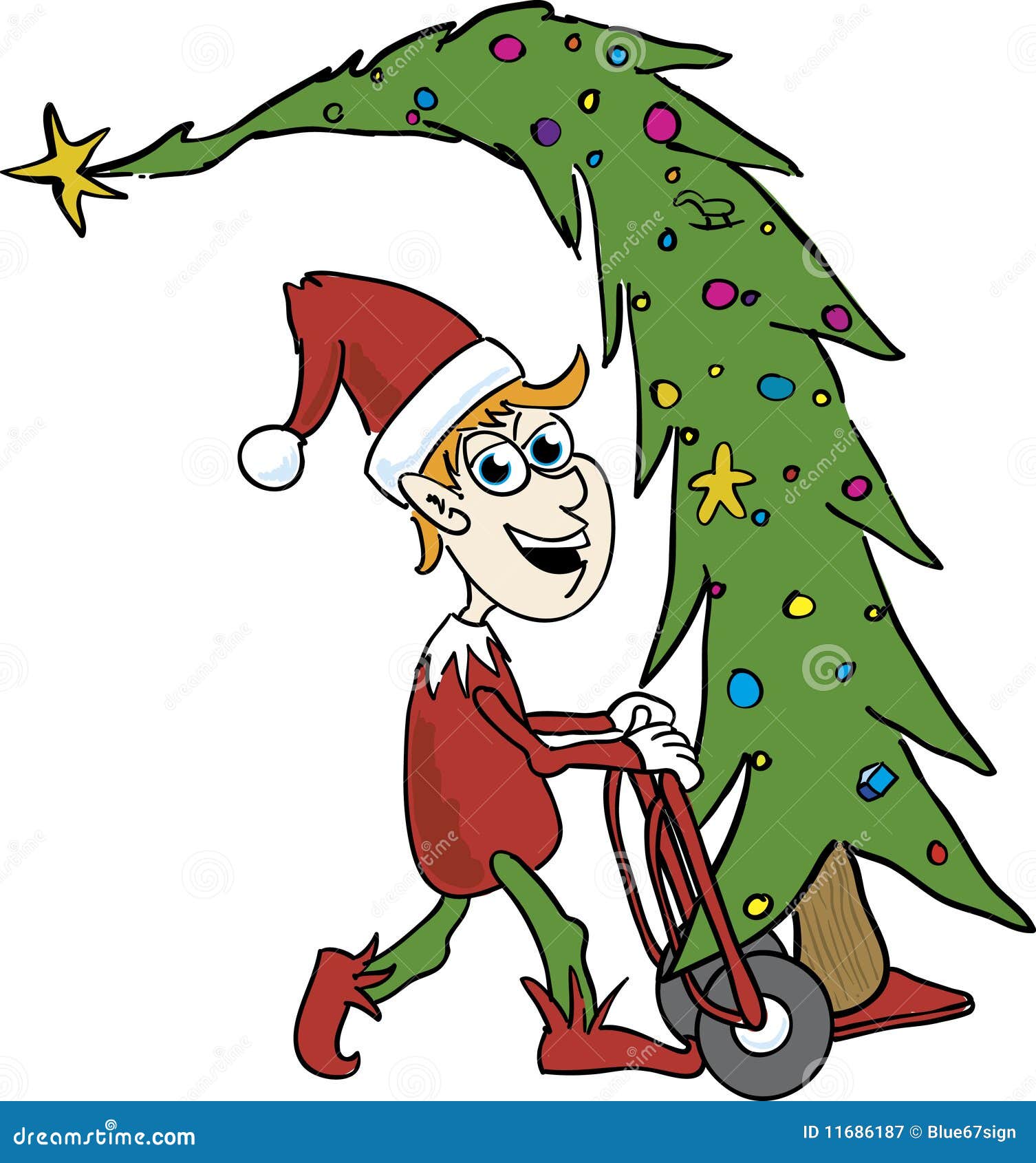 Elf Carying a Tree stock vector. Illustration of tree - 11686187