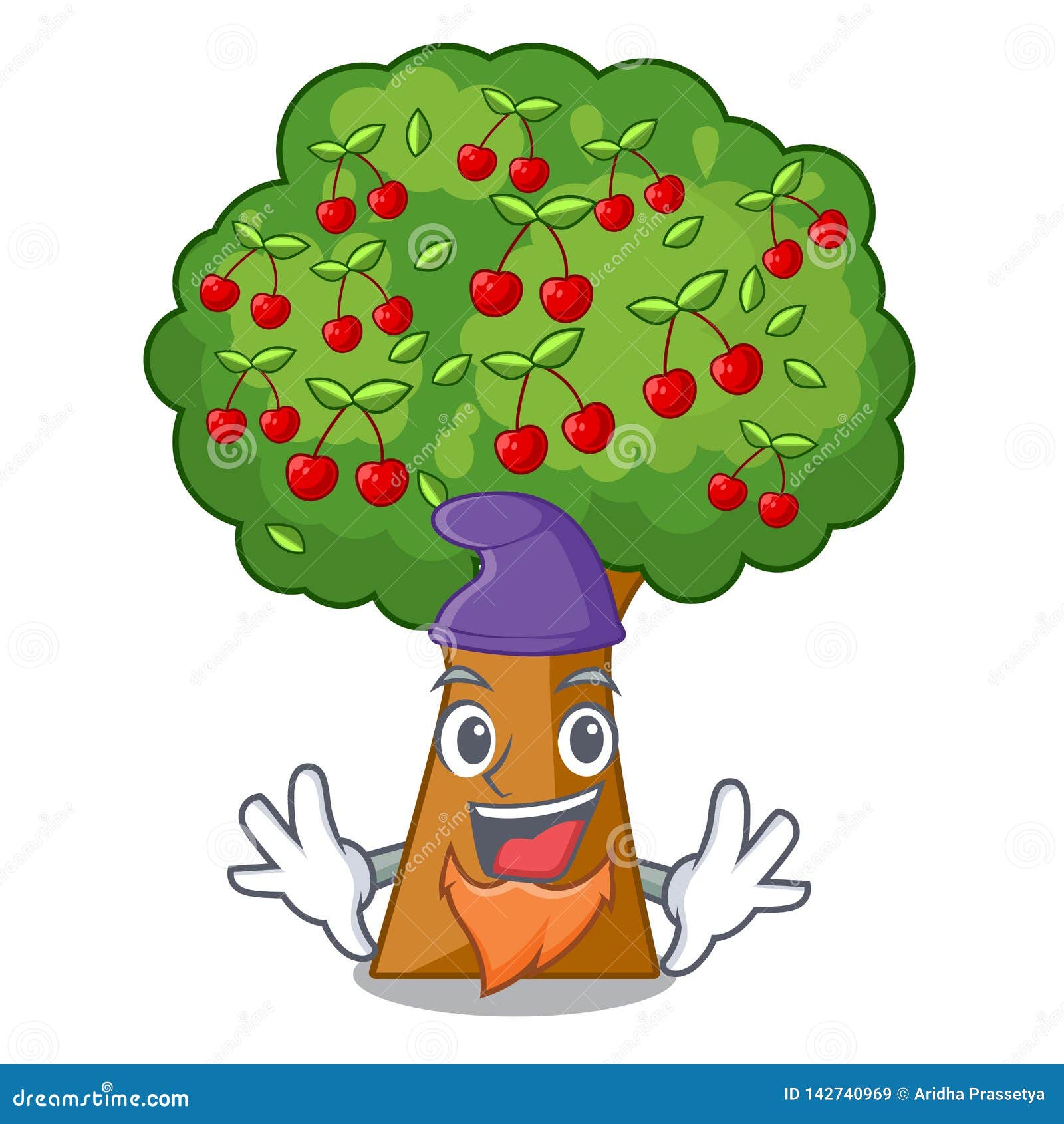 Elf Cherry Tree in the Cartoon Shape Stock Vector - Illustration of ...
