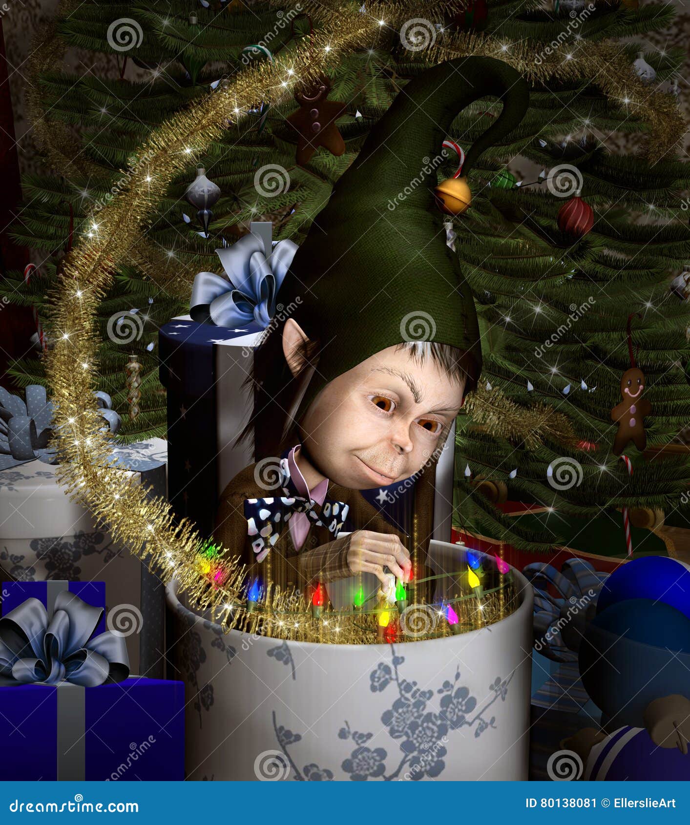 Elf in a christmas box stock illustration. Illustration of holidays ...