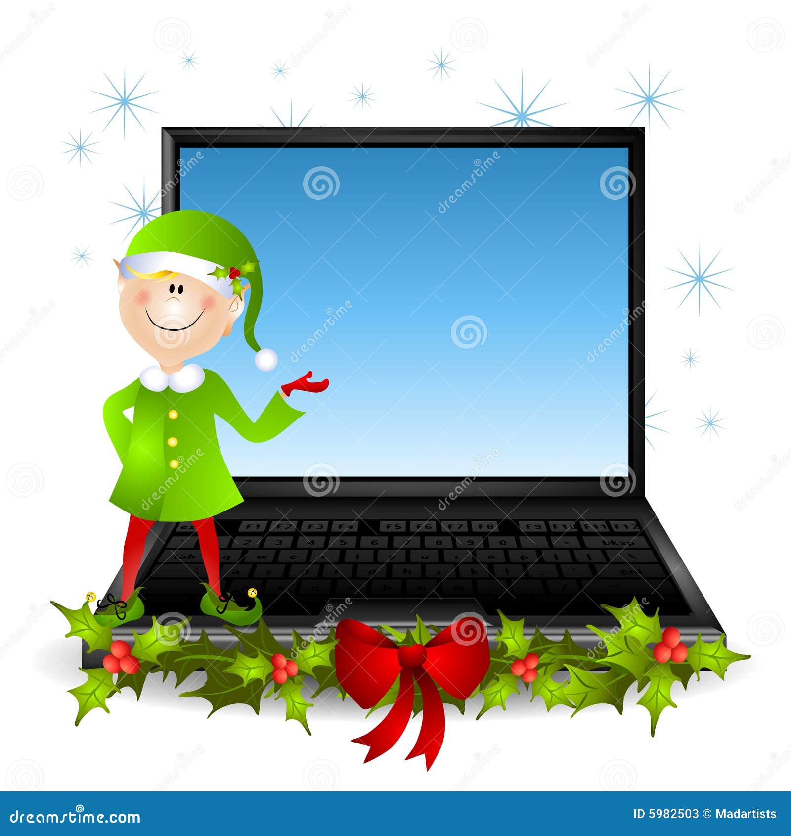 Elf Christmas Laptop stock illustration. Illustration of computer - 5982503