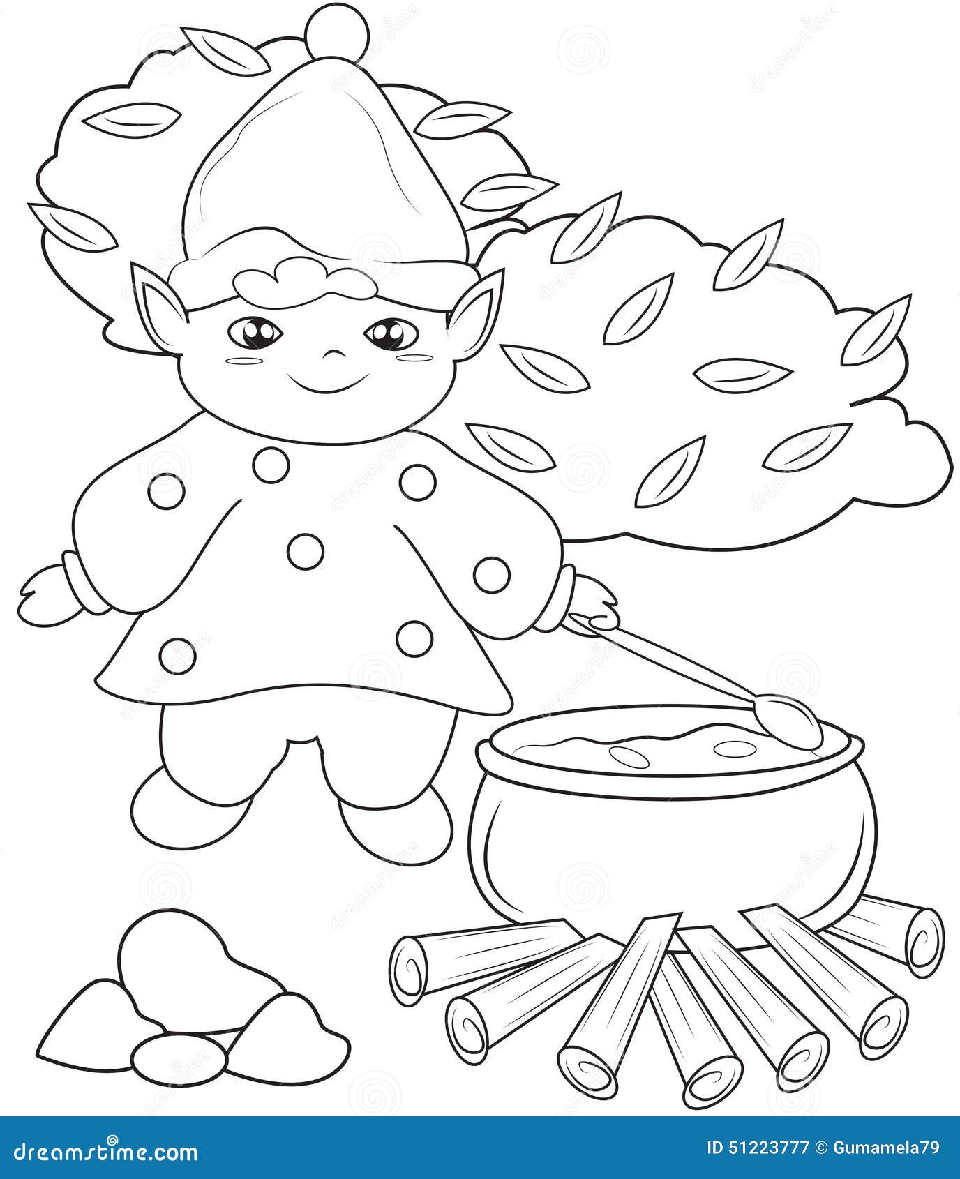 Elf cooking coloring page stock illustration. Illustration of clipart ...