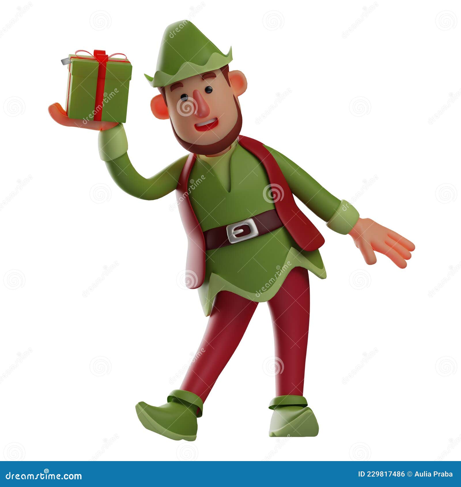 Elf 3D Cartoon Design Carrying a Gift in His Hand Stock Illustration ...
