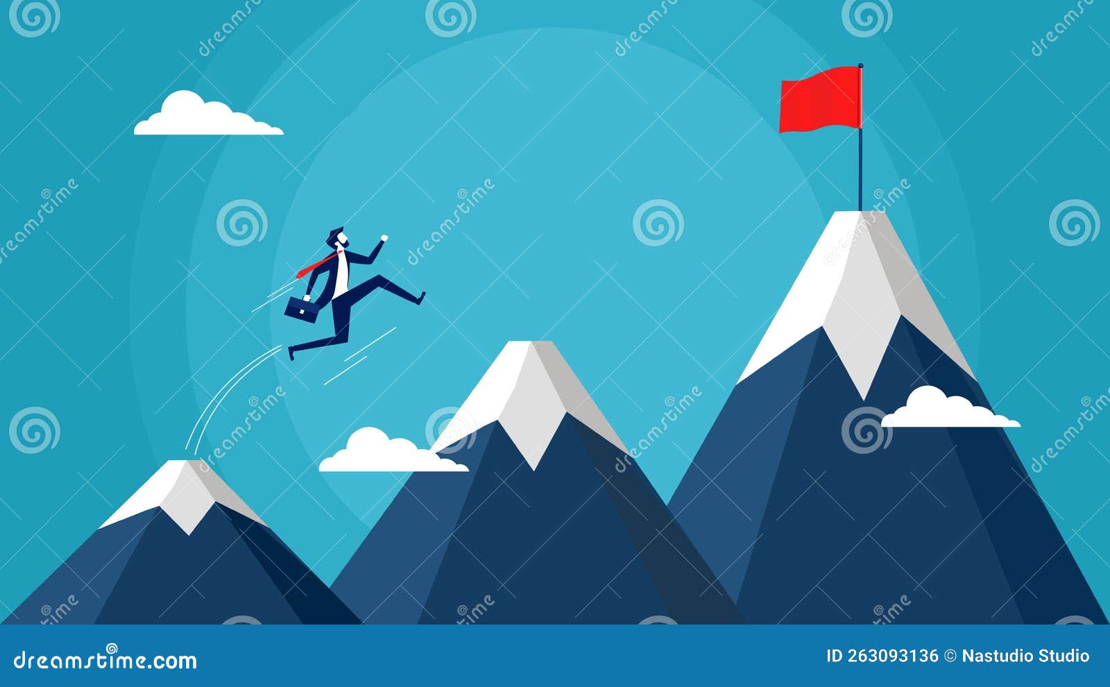Elf Development. Businessman Jumping To New Mountain Vector Stock ...