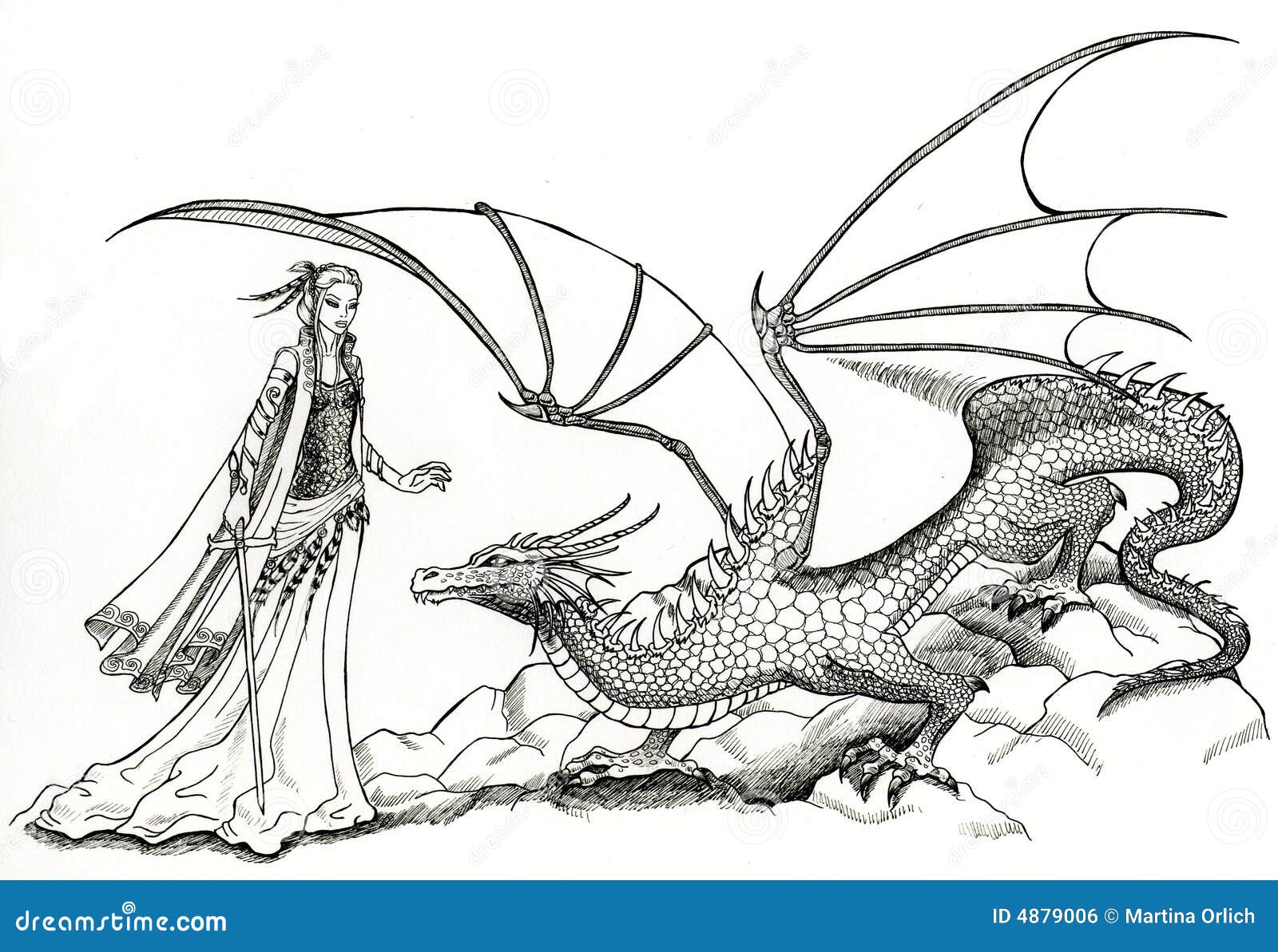 Elf and Dragon stock illustration. Illustration of drawing - 4879006