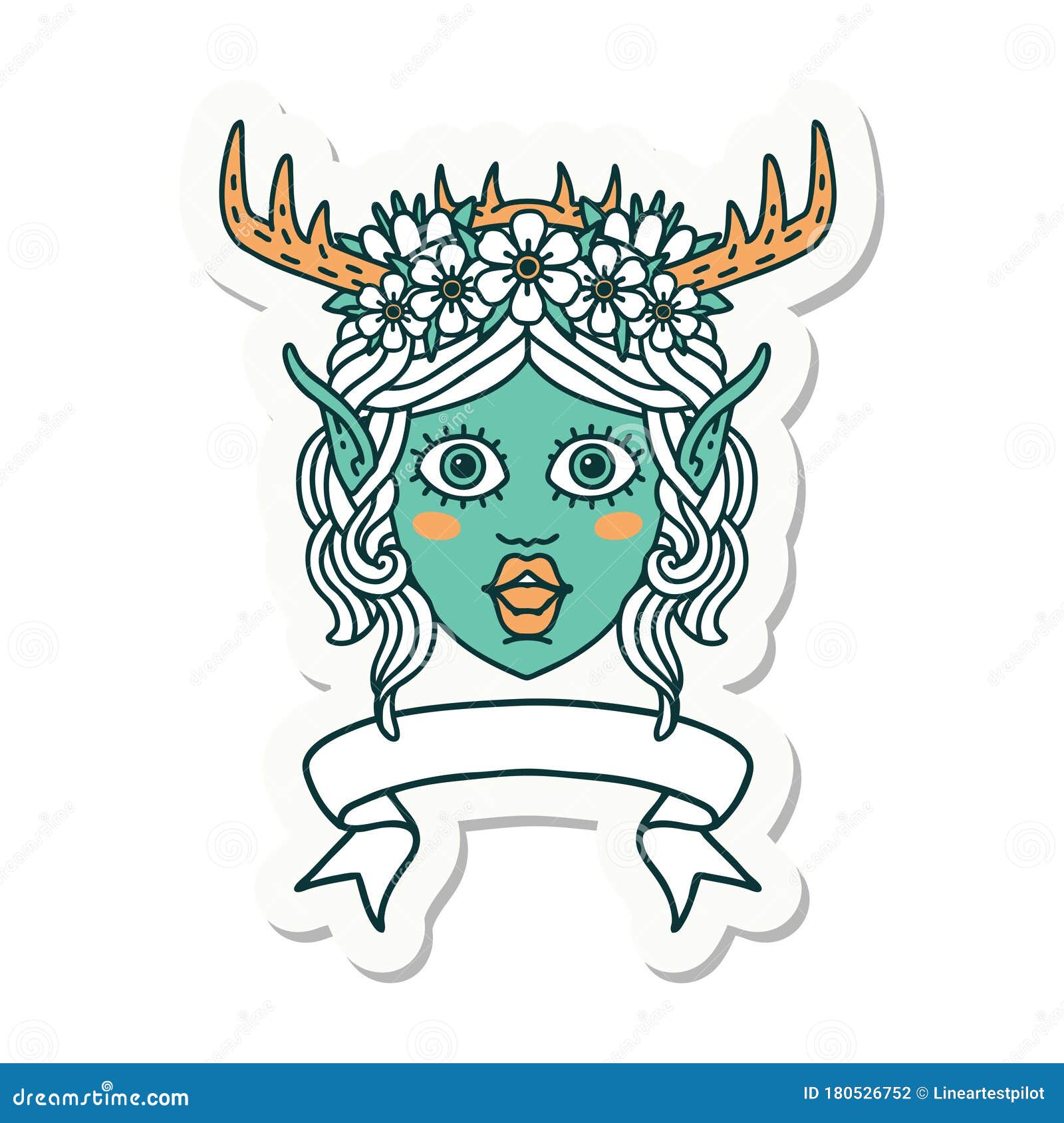 Elf Druid Character Face with Banner Sticker Stock Vector ...