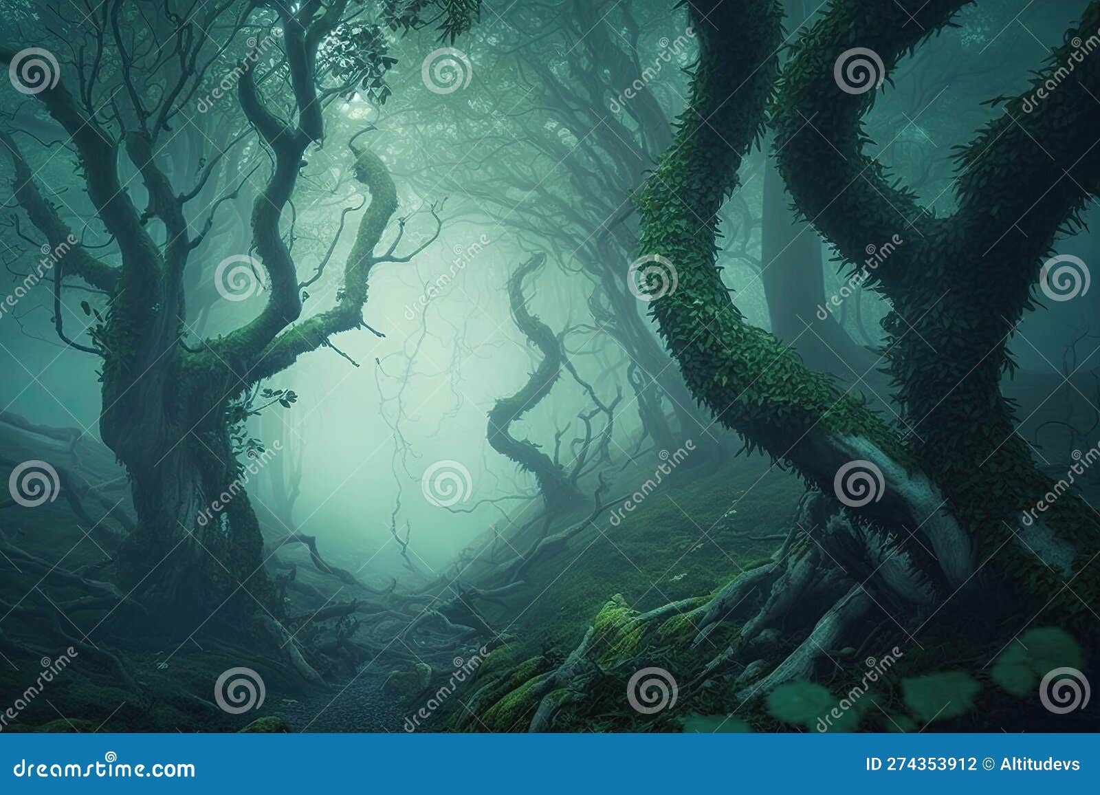 Elf Forest with Misty Atmosphere and Mystical Creatures Visible among ...