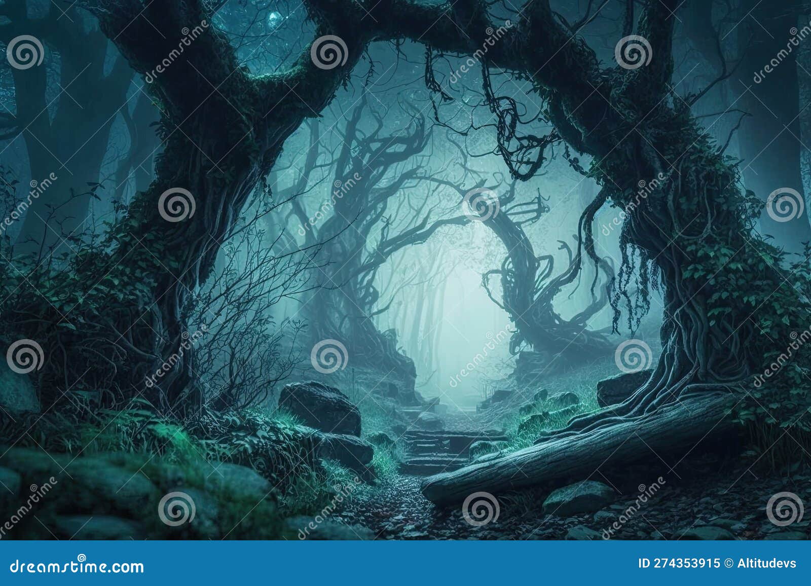 Elf Forest with Misty Atmosphere and Mystical Creatures Visible among ...