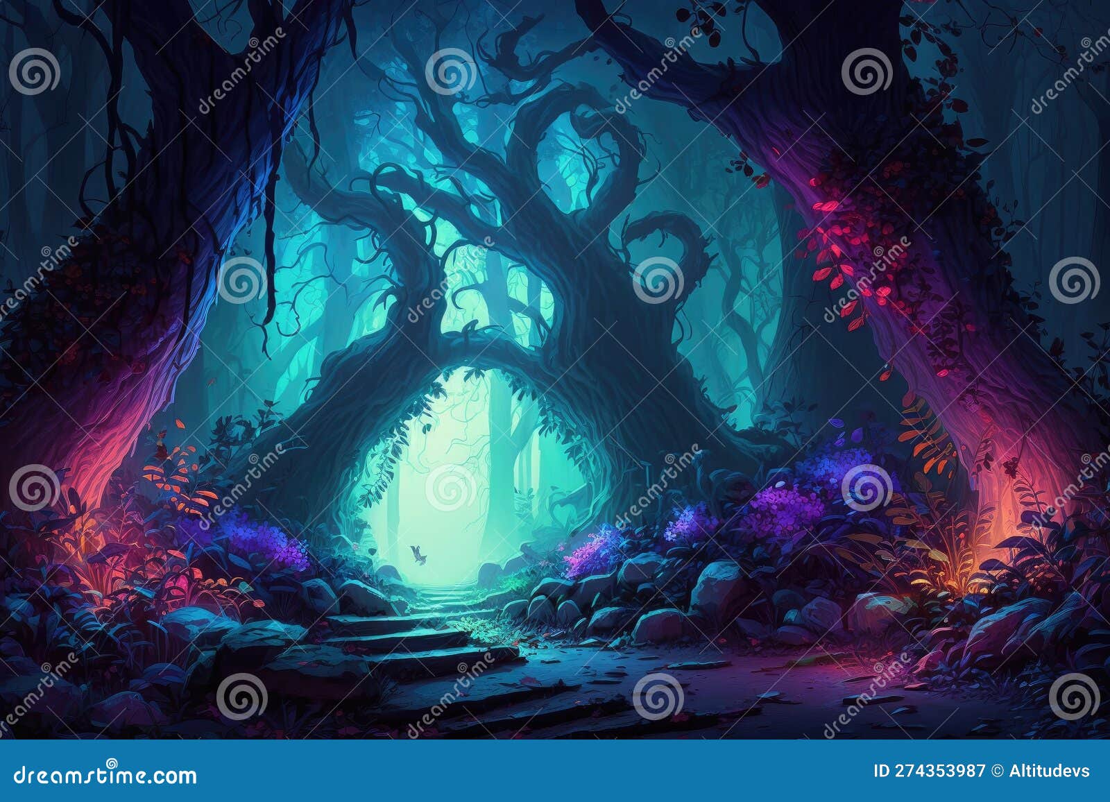 Elf Forest with Vibrant Colors and Dramatic Lighting, for a Magical and ...