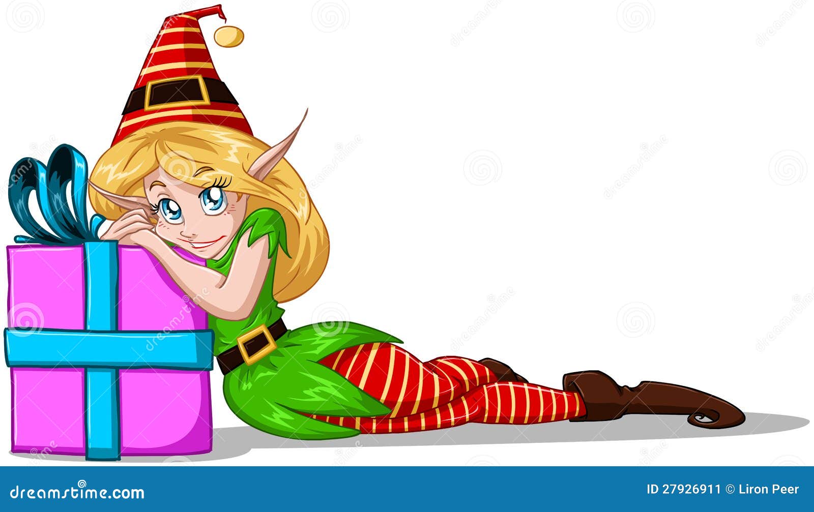 Elf Girl Leaning on Present for Christmas Stock Vector - Illustration ...