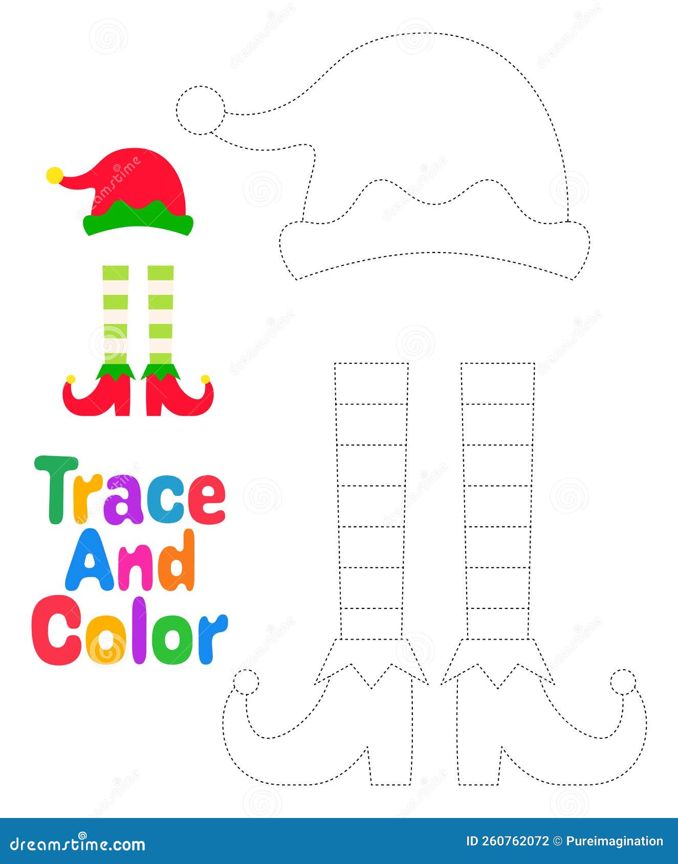 Elf Hat and Shoes Tracing Worksheet for Kids Stock Vector ...