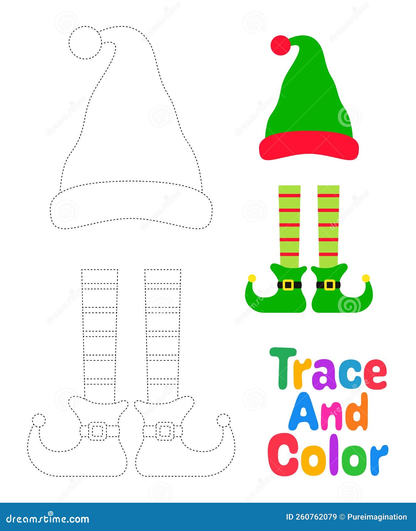 Elf Hat and Shoes Tracing Worksheet for Kids Stock Vector ...