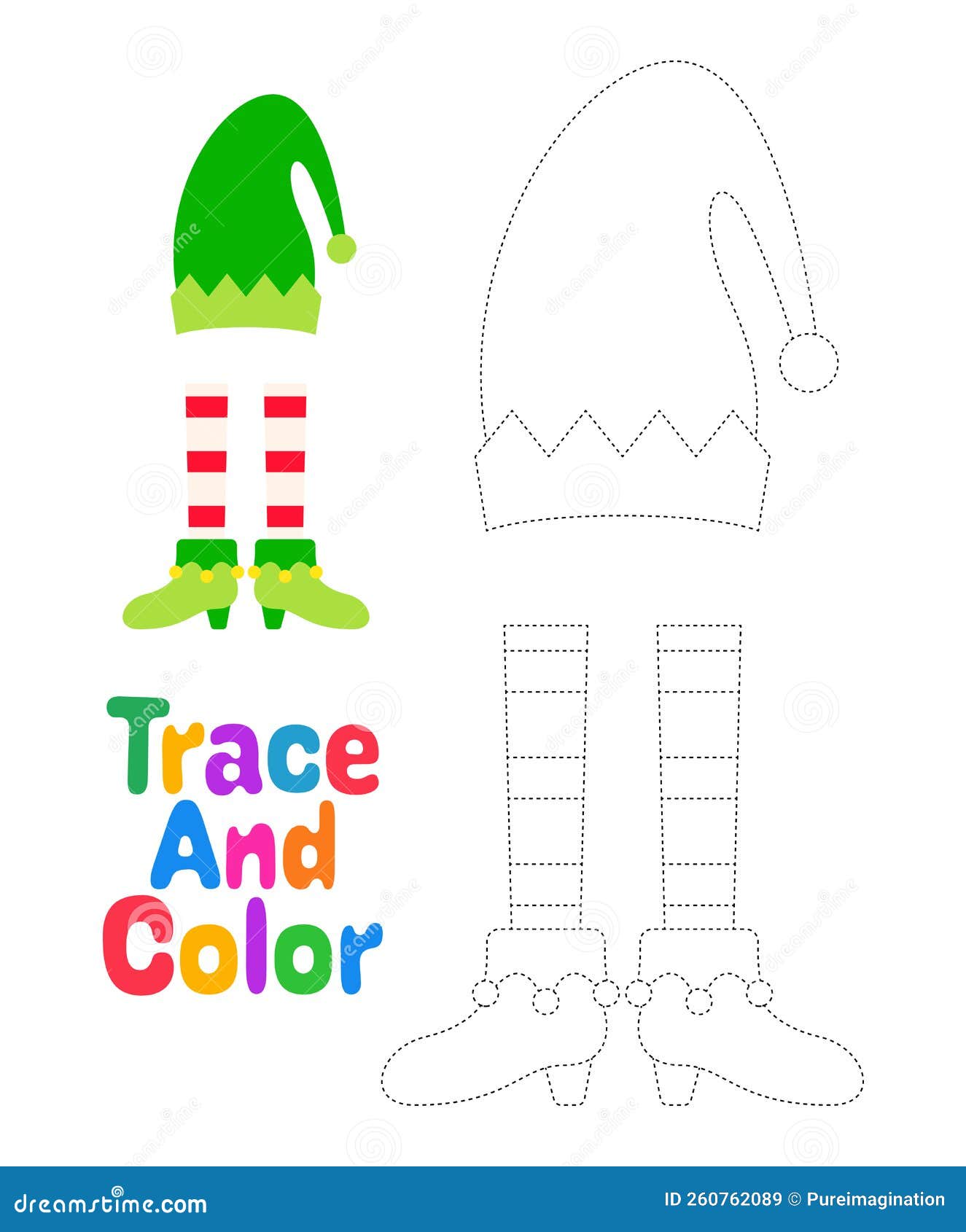 Elf Hat and Shoes Tracing Worksheet for Kids Stock Vector ...