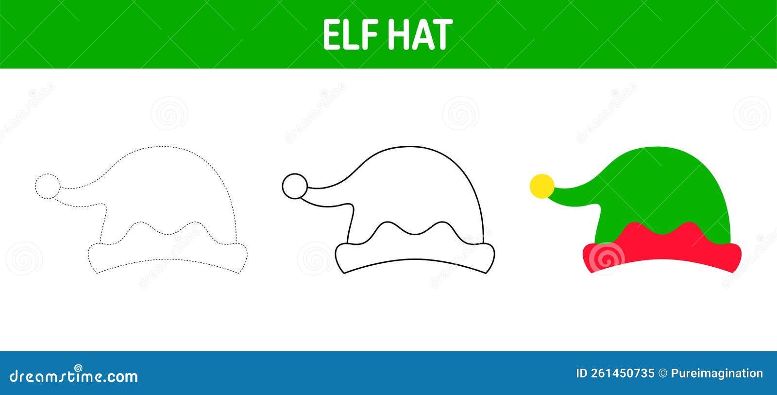 Elf Hat Tracing and Coloring Worksheet for Kids Stock Vector ...