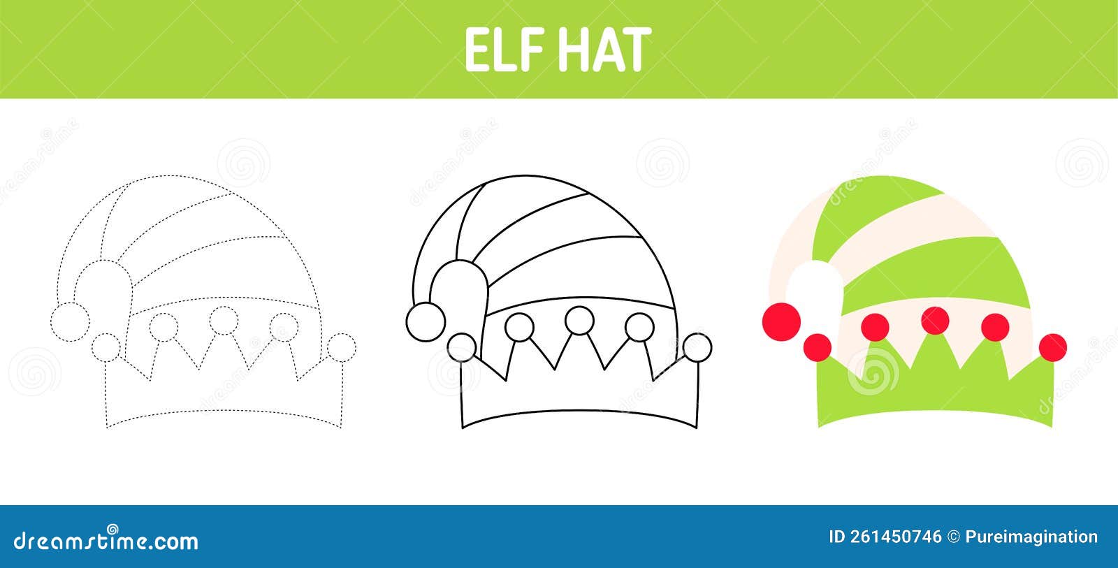 Elf Hat Tracing and Coloring Worksheet for Kids Stock Vector ...