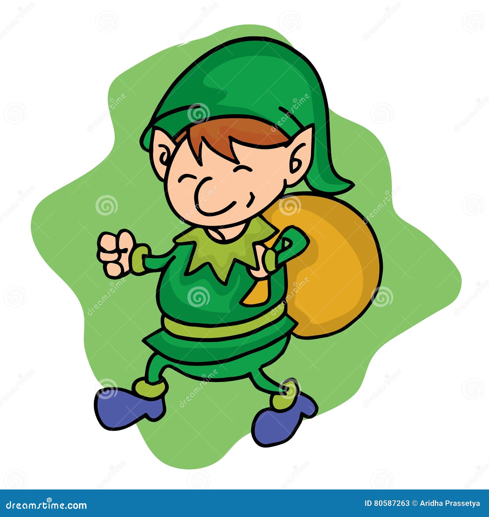 Elf Helper with Gift Bag Cartoon Stock Vector - Illustration of clipart ...