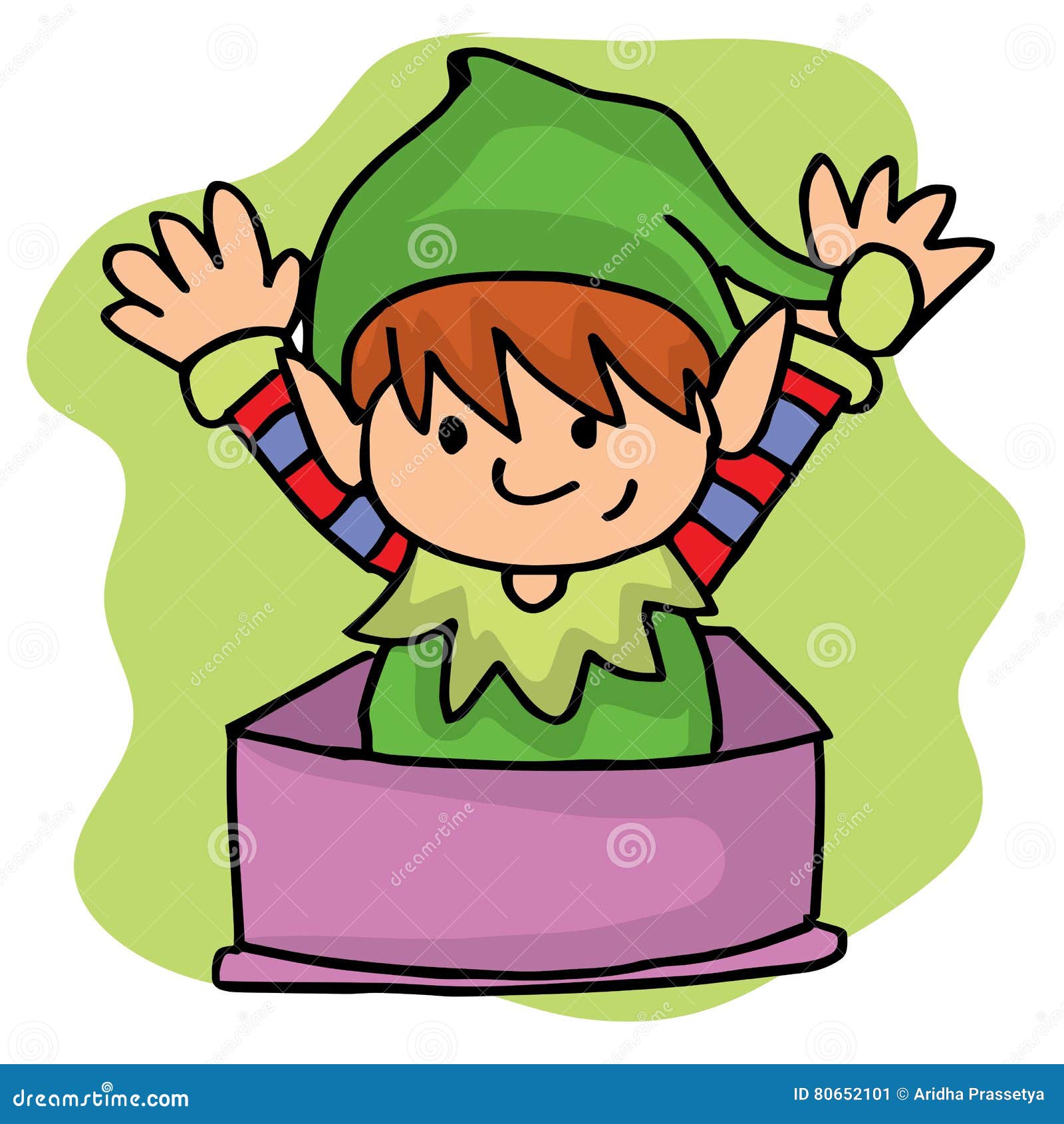 Elf Helper on Gift Box Christmas Stock Vector - Illustration of drawing ...