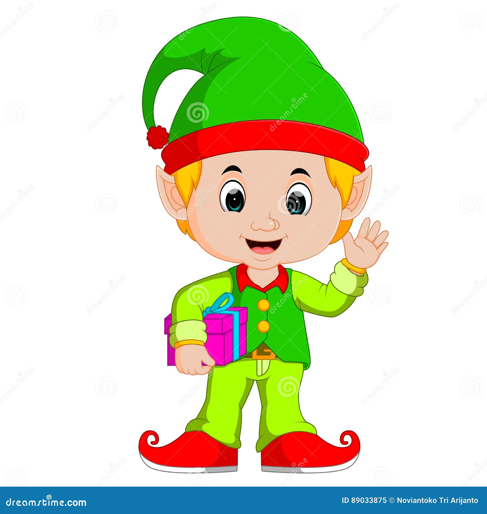 Elf holding gift box stock vector. Illustration of male - 89033875