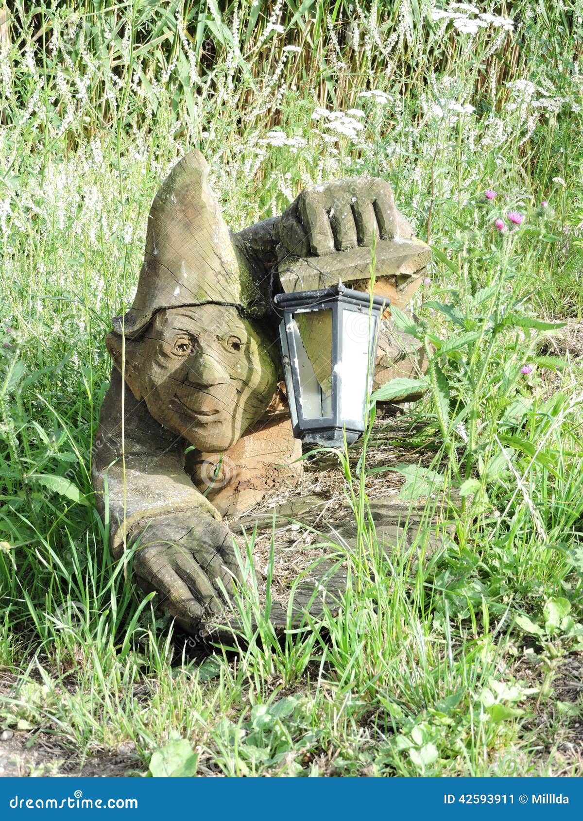Elf with Lamp-wooden Sculpture Stock Image - Image of lithuania, moss ...