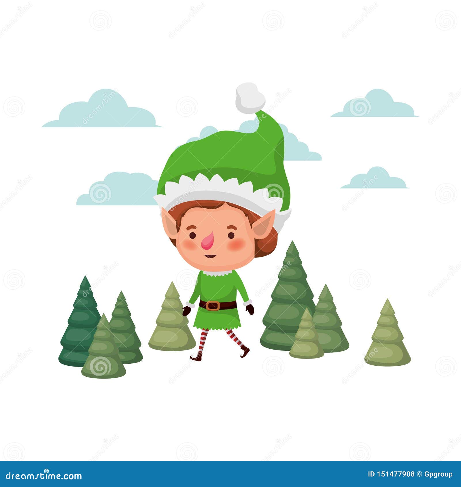 Elf Moving with Christmas Trees Avatar Character Stock Vector ...