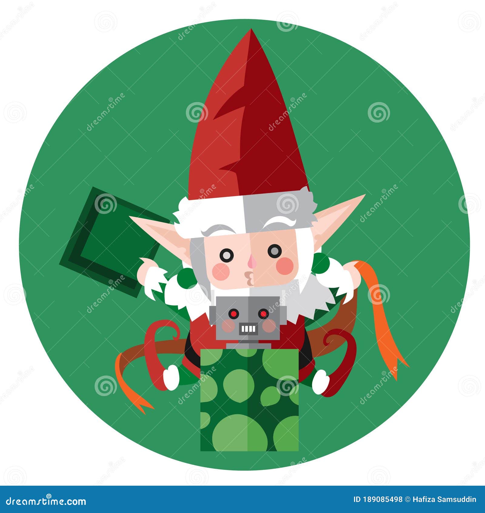 Elf Packing Christmas Gift. Vector Illustration Decorative Design Stock ...