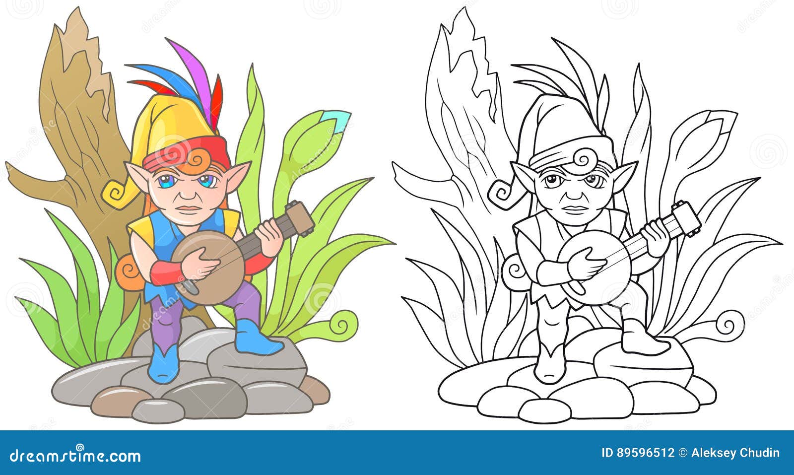 Elf Playing a Musical Instrument Stock Illustration - Illustration of ...