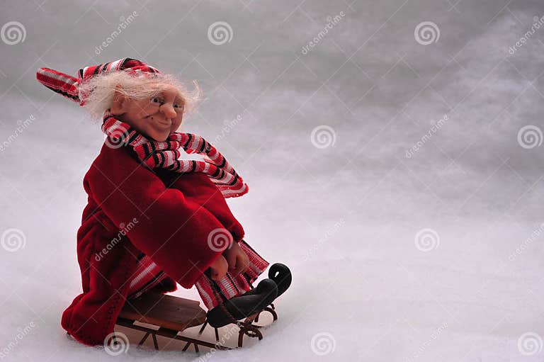 Elf riding sled stock photo. Image of sled, snow, hill - 17060836