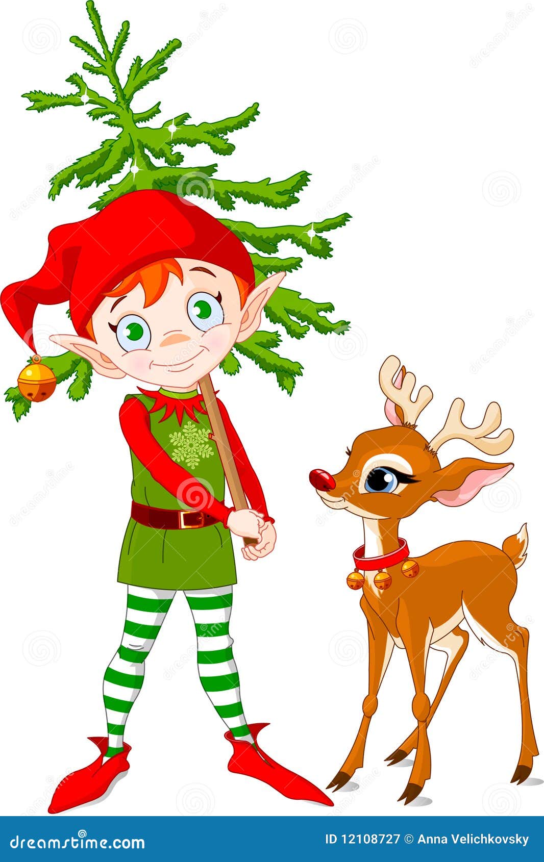 Elf and Rudolf stock vector. Illustration of nose, animal - 12108727