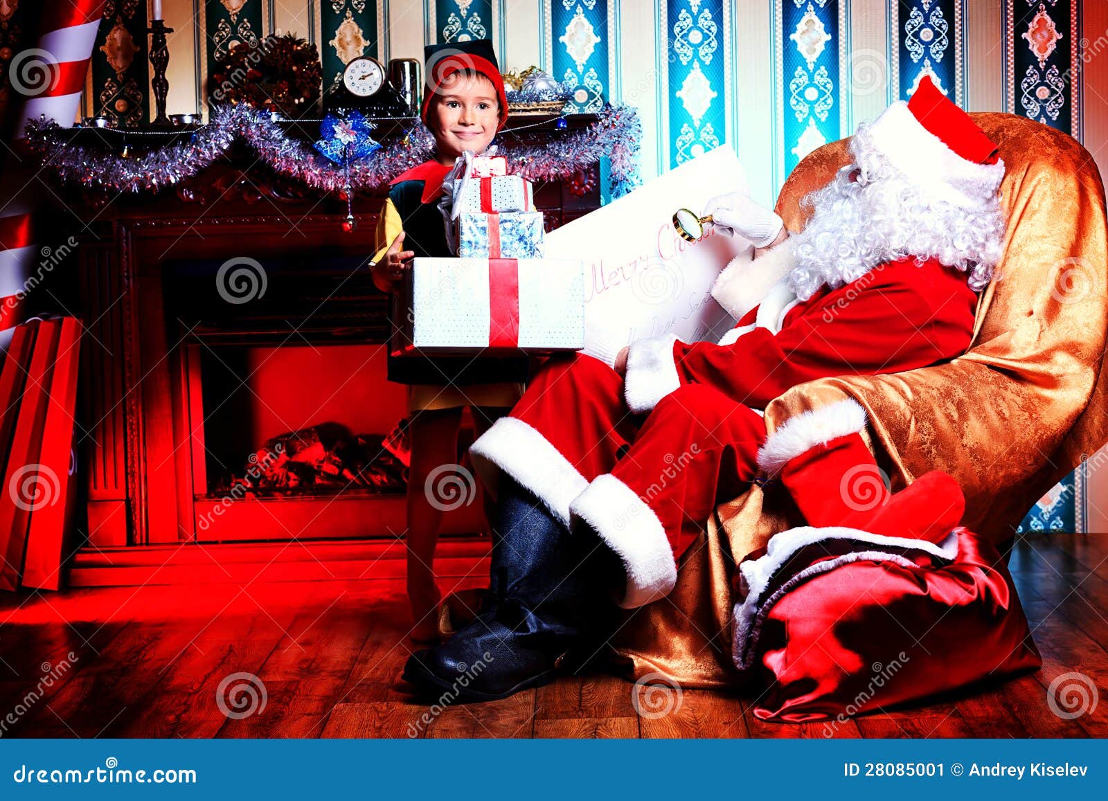 Elf and santa stock image. Image of holiday, happy, gifts - 28085001