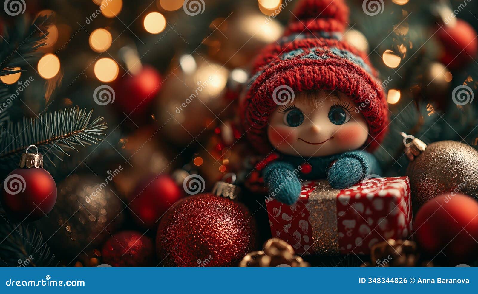 Elf on the Shelf Peeking Out from a Stack of Wrapped Christmas Presents ...