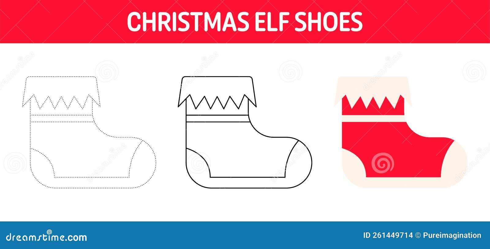 Elf Shoes Tracing and Coloring Worksheet for Kids Stock Vector ...