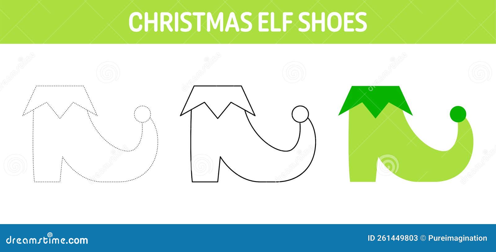Elf Shoes Tracing and Coloring Worksheet for Kids Stock Vector ...