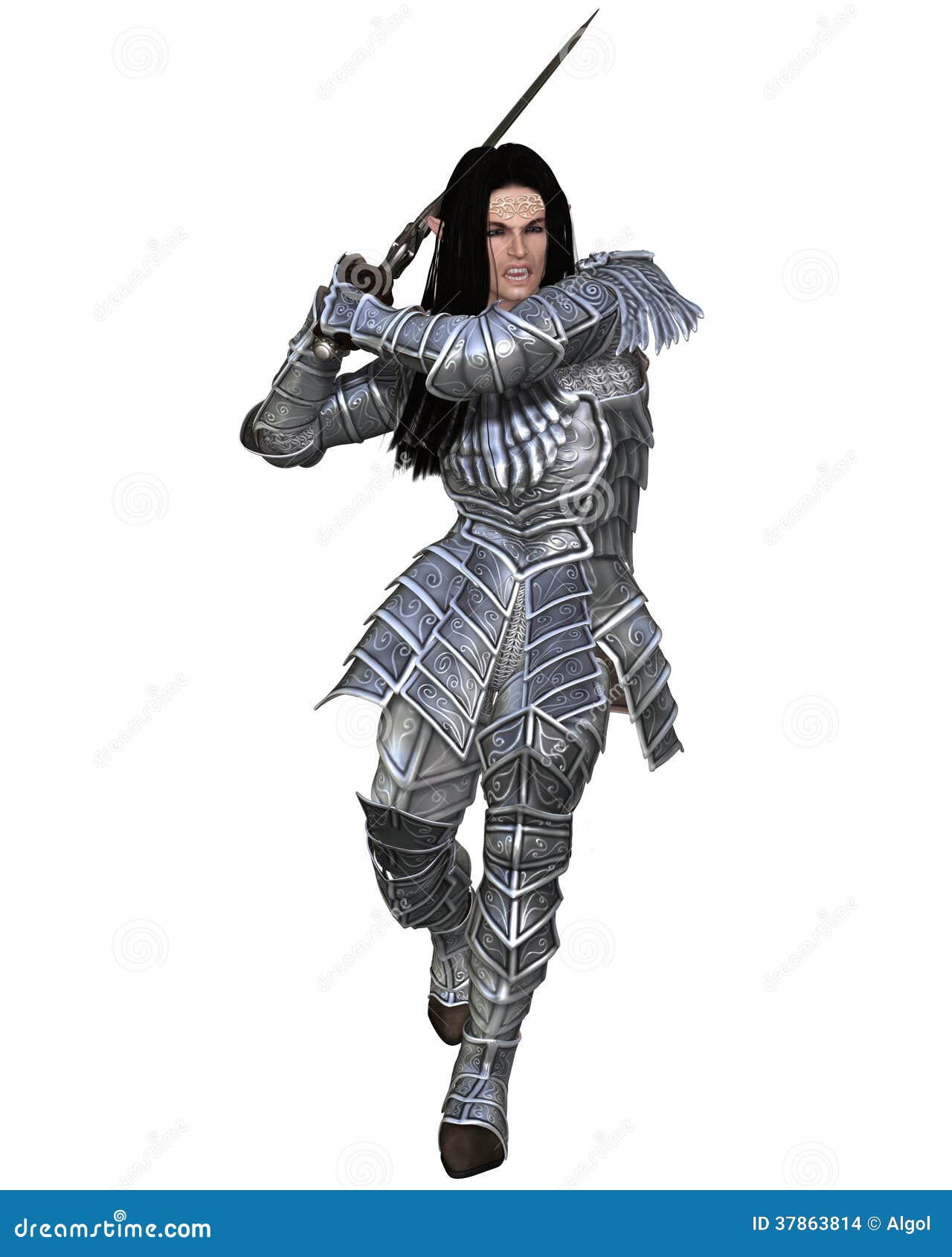 Elf Warrior - Attacking stock illustration. Illustration of powerful ...