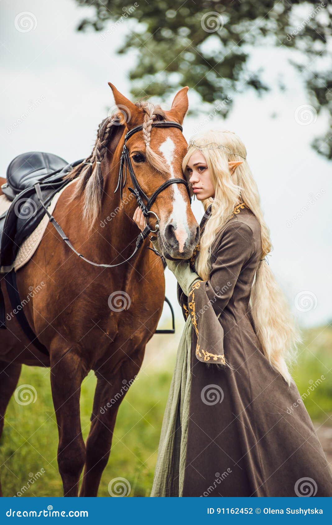 Elf Woman in the Forest with Stock Photo - Image of tenderness, ears ...