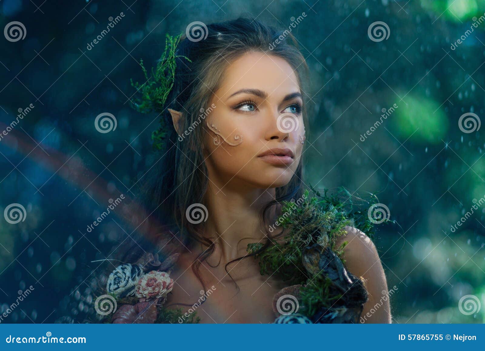 Elf woman in a forest stock image. Image of flowers, beauty - 57865755