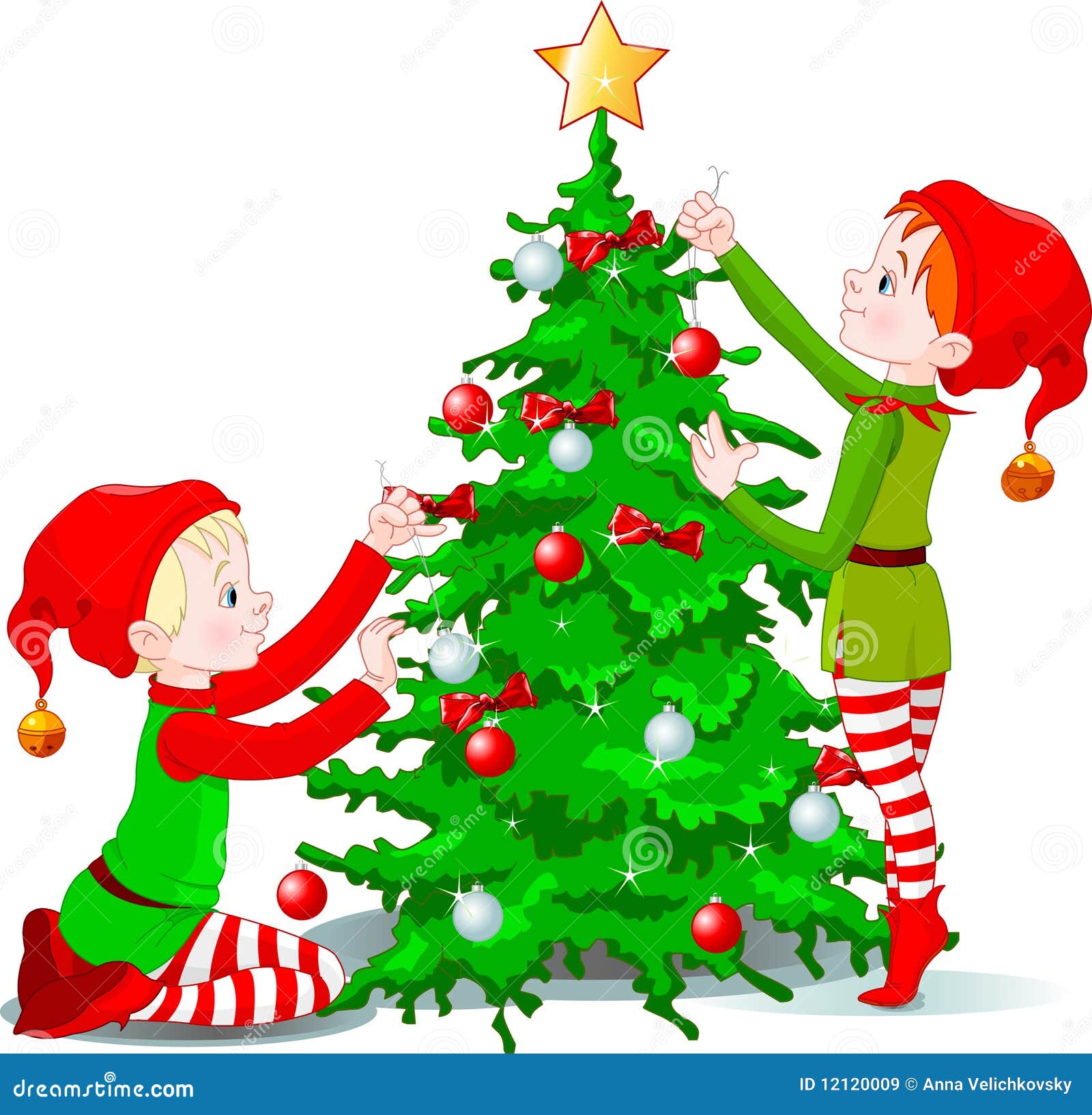 Elfe Verzieren Einen Weihnachtsbaum Vektor Abbildung - Illustration von ...