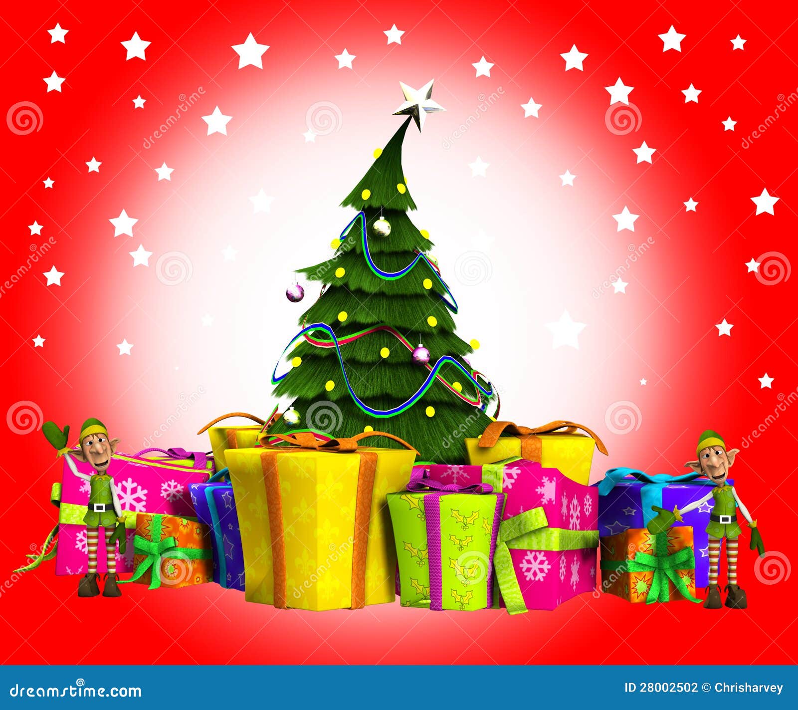 Elfi Con L'albero Di Natale E La Neve Illustrazione di Stock ...