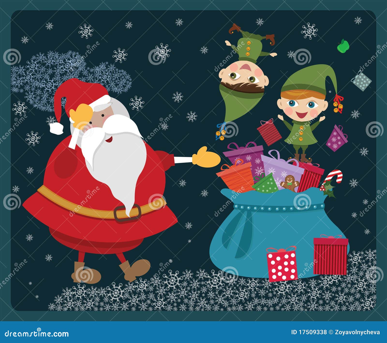 Elfi di natale con Santa illustrazione vettoriale. Illustrazione di ...