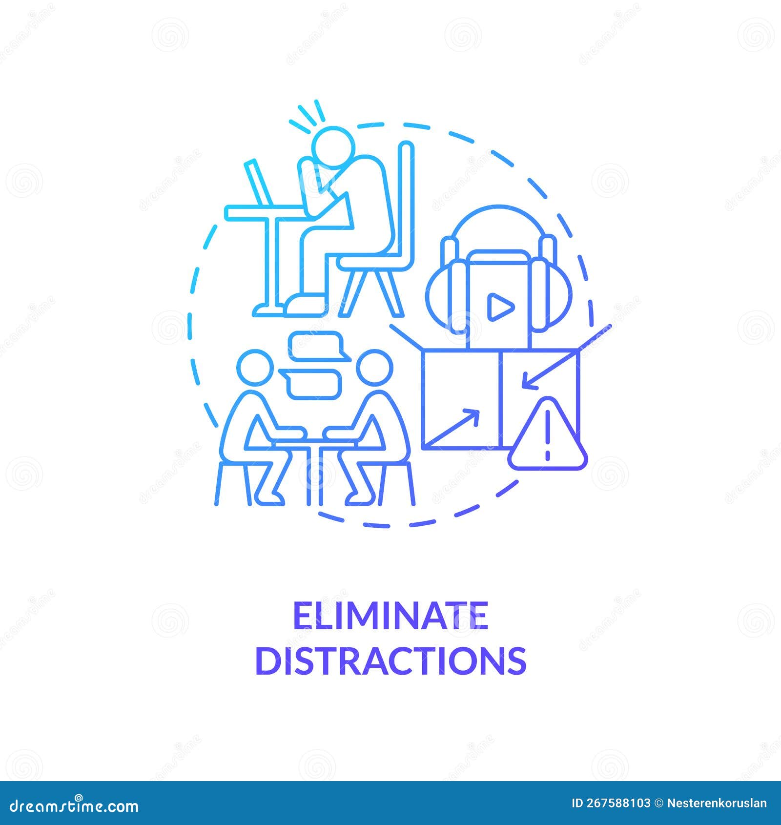 Eliminate Distractions Blue Gradient Concept Icon Stock Vector ...