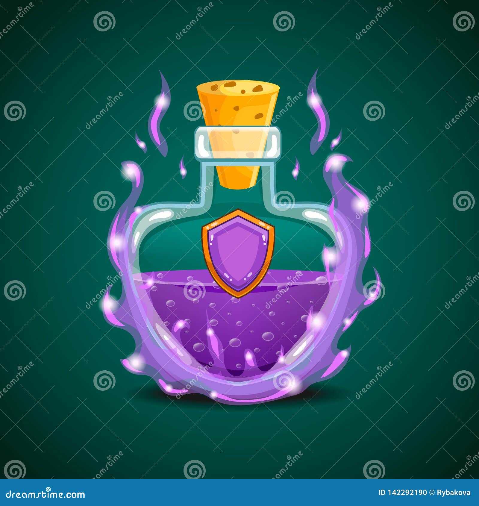 Elixir Bottle with Shield in Magic Smoke Stock Vector - Illustration of ...