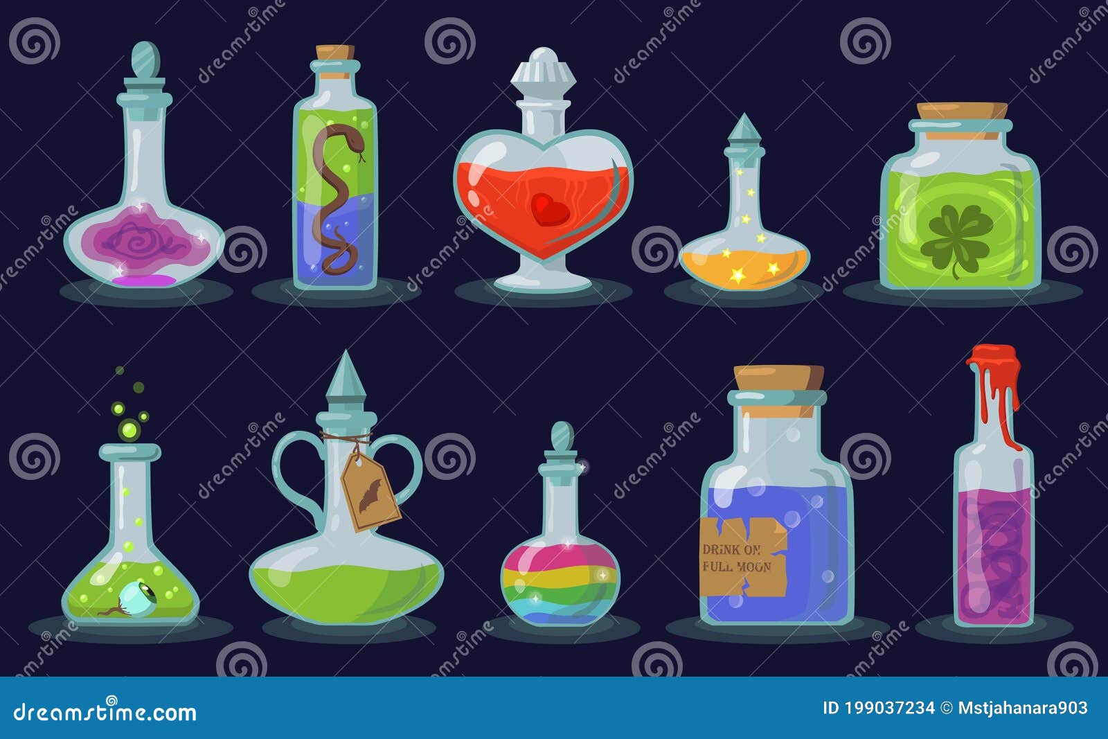 Elixir bottles set stock vector. Illustration of poison - 199037234