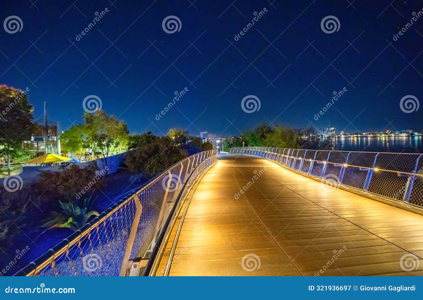 Elizabeth Quay Bridge at Night in Perth Stock Image - Image of grass ...