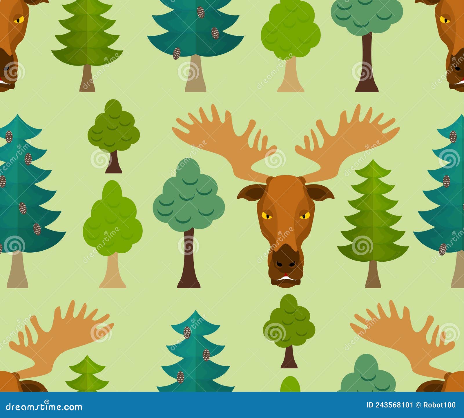 Elk in Forest Pattern Seamless. Deer in Forest Trees Background Stock ...