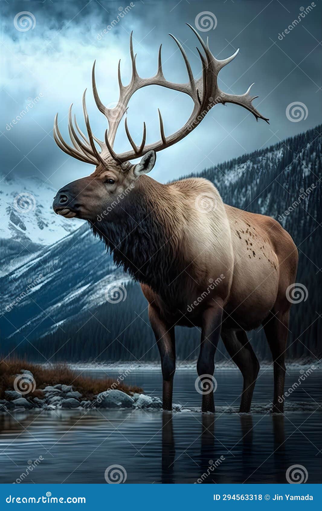 Elk in the Mountains. 3D Render. Digital Painting Stock Illustration ...