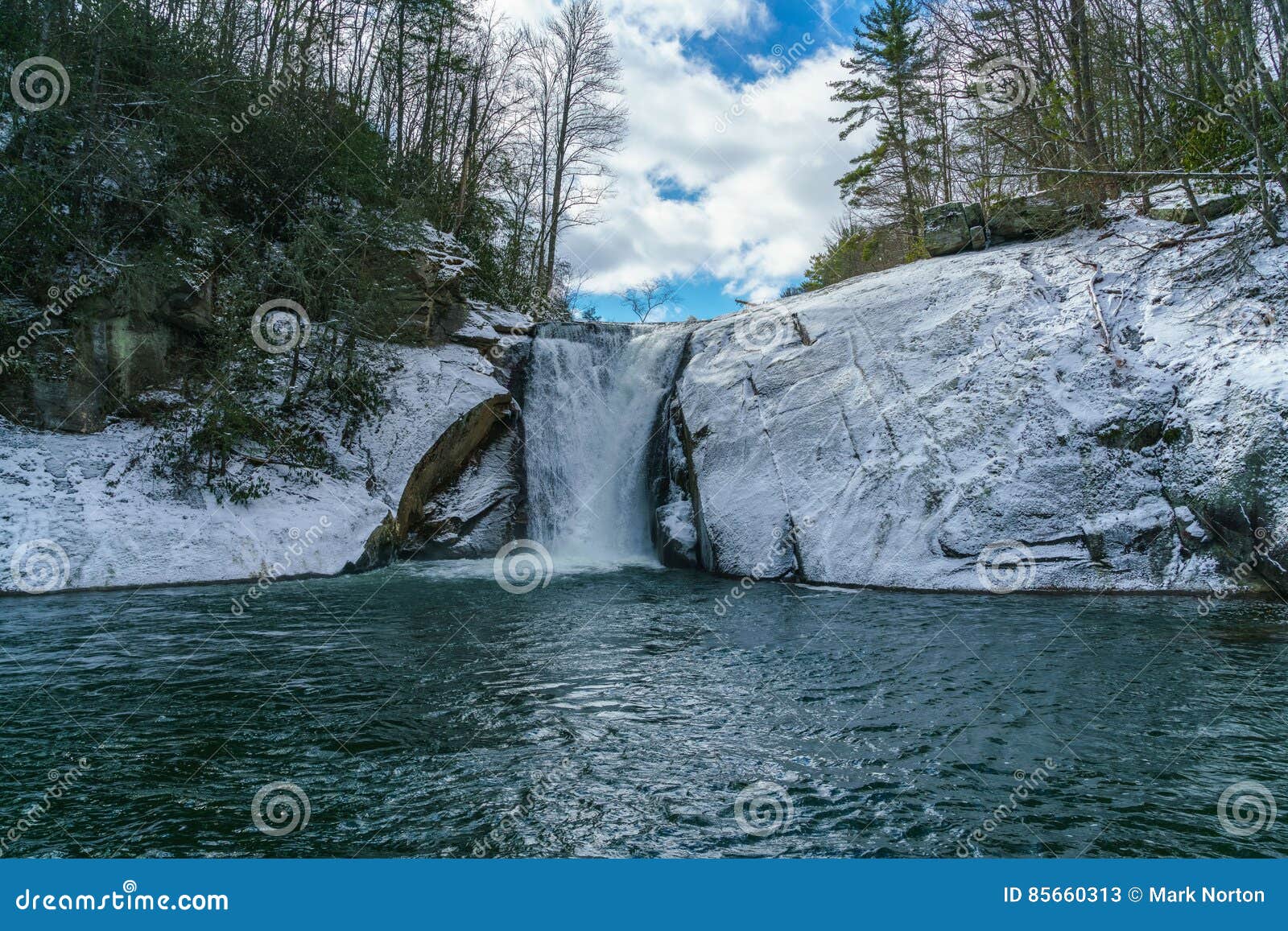 Elk River Falls stock image. Image of snow, clouds, cascade - 85660313
