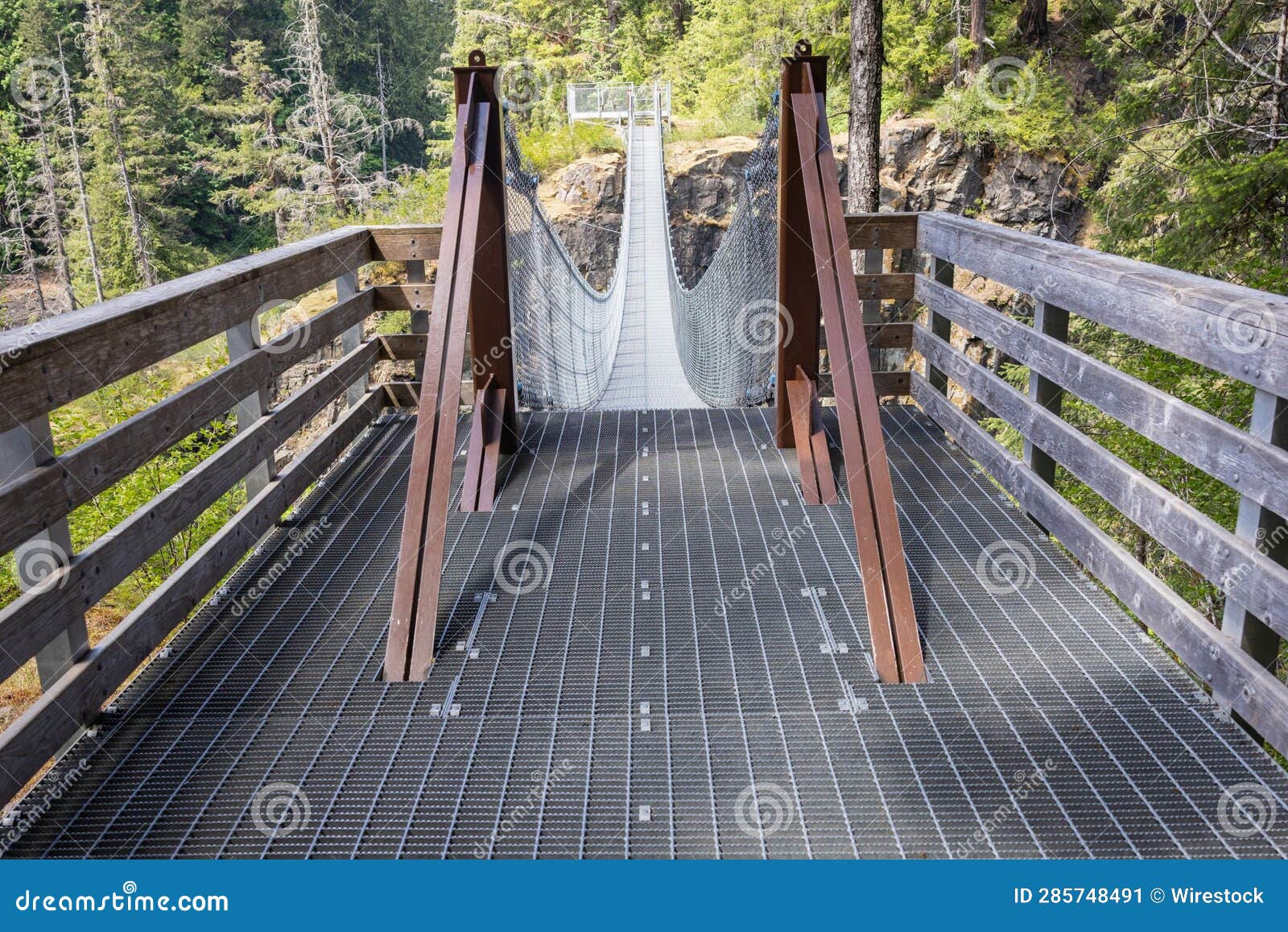 Elk River Falls Suspension Bridge Stock Image - Image of explore, park ...