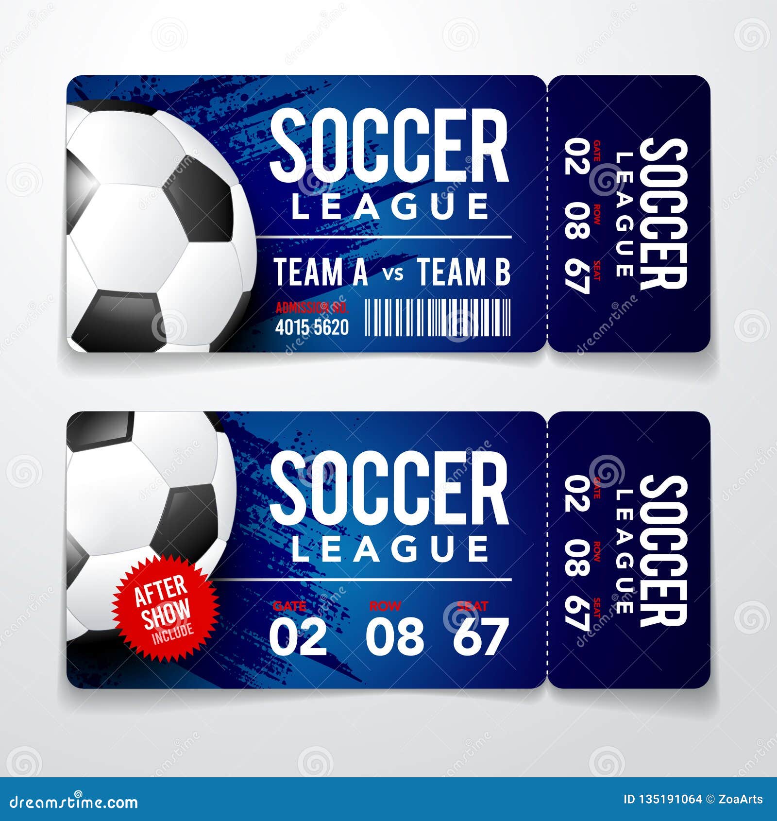 Vector Illustration Set of Football, Soccer Modern Flat Ticket Card ...