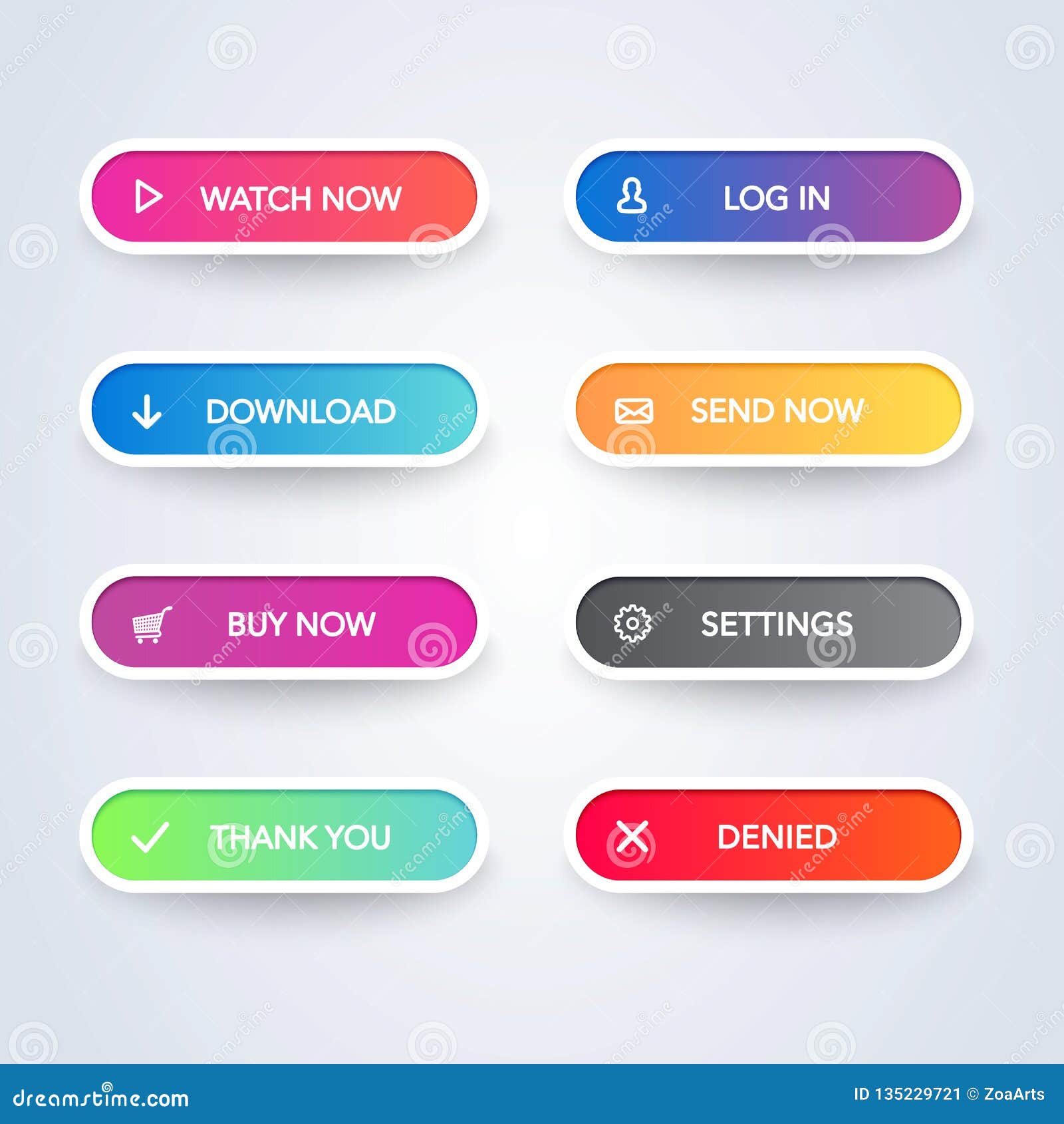 Set of Colorful Modern Material Style Buttons on White Background ...