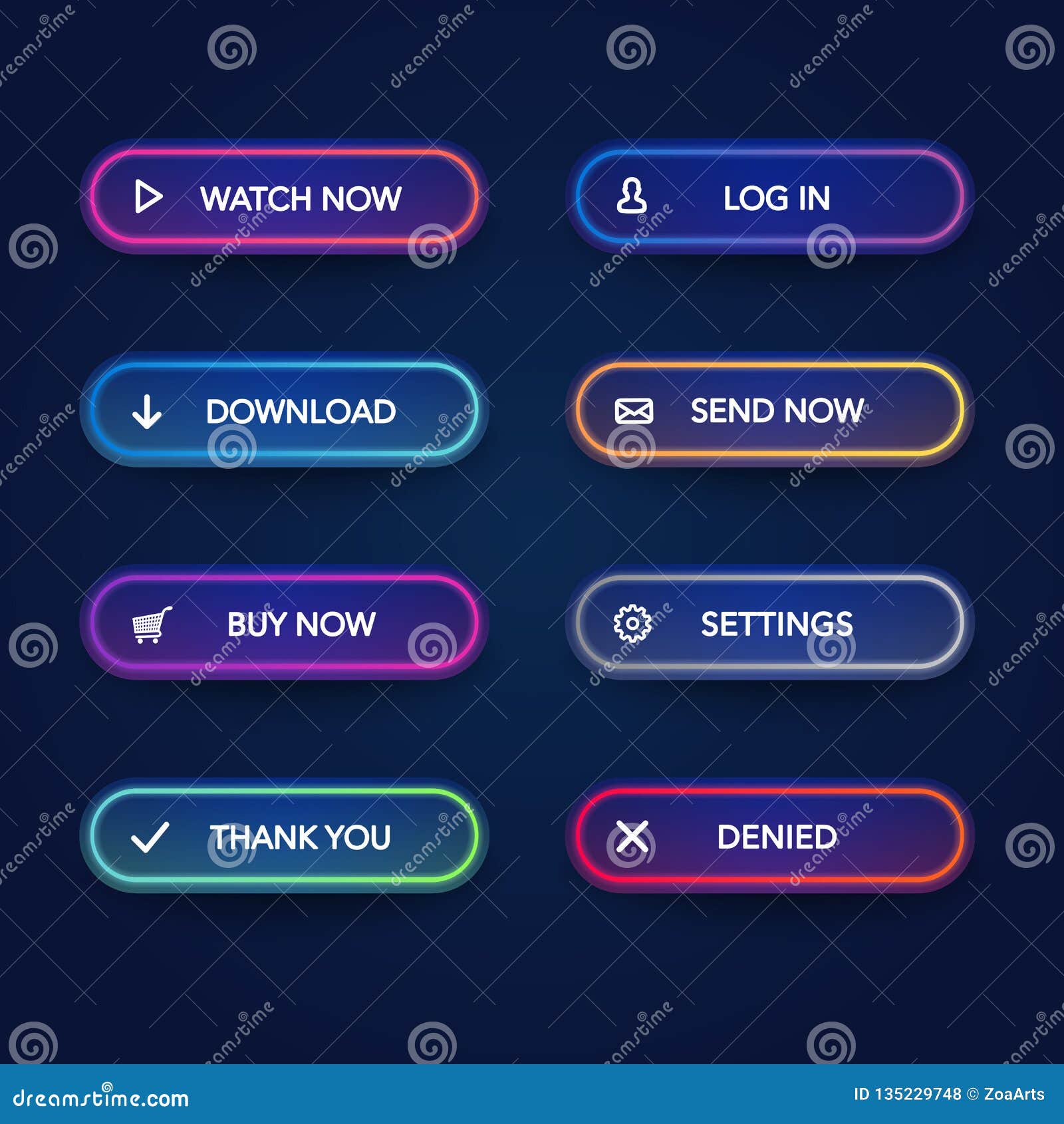 Set of Colorful Modern Material Style Buttons on White Background ...