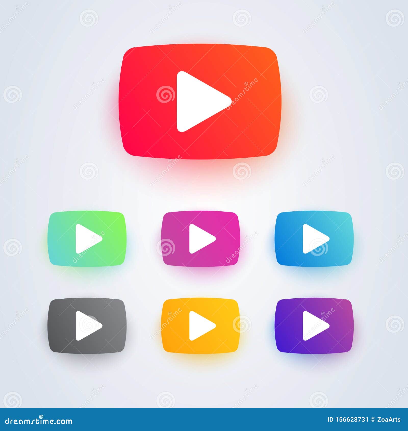 Set of Video Play Button Icon with Different Colors. Vector Web Element ...