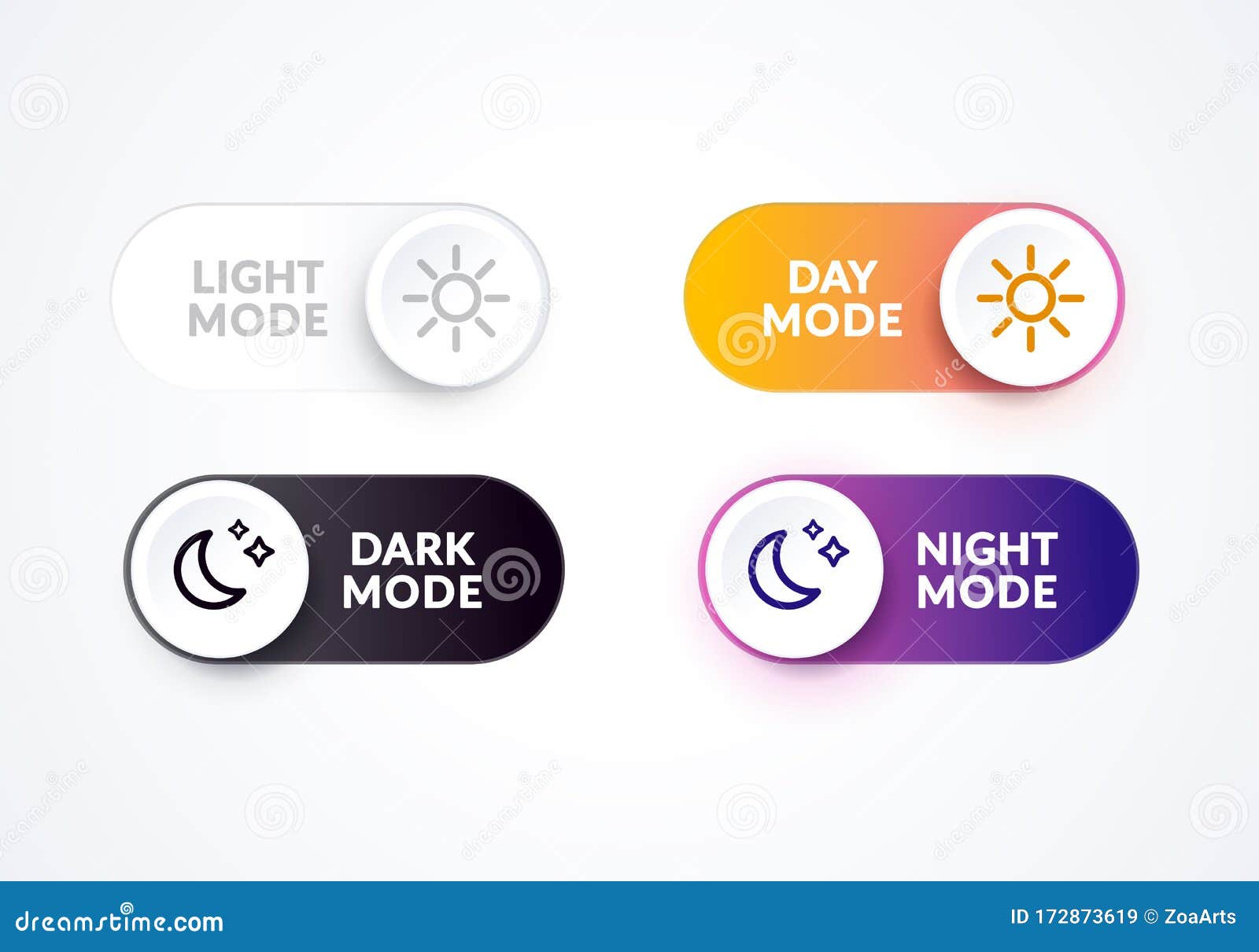 Vector Illustration Day and Night Mode Switch Set. Simple Concept of ...